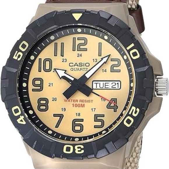 Casio | Accessories | Casio Analog Watch With Black And Tan Bezel ...